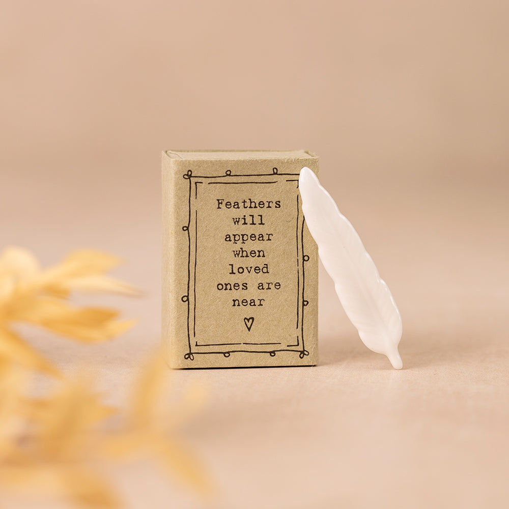 Ceramic Keepsake - White Porcelain Feather in Matchbox for Bereavement ...